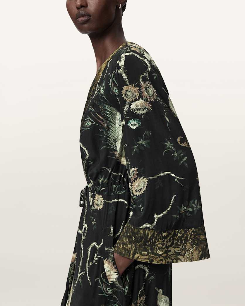 Diana Contrast Print Midi Dress TARAVAO SOFT GREEN | ALLSAINTS